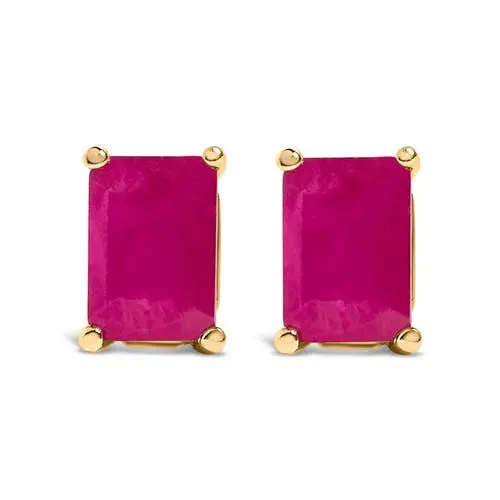 HAUS OF BRILLIANCE 14k Gold Emerald Cut Gemstone Stud Earrings - Red Ruby | Yellow